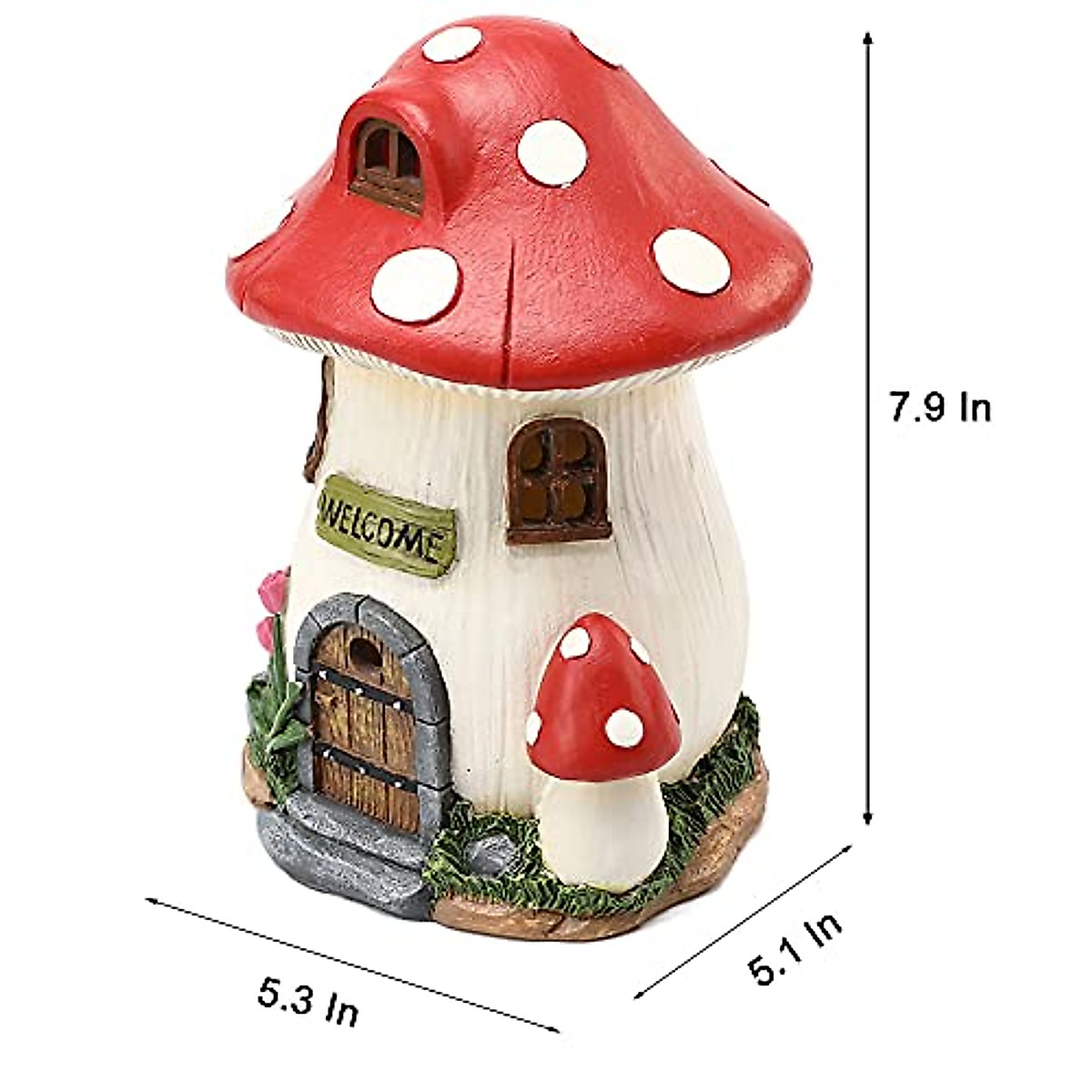 WONDHOME Mushroom Illuminated Miniature Fairy Landscape House with Solar Powered LED Outdoor Garden Statue