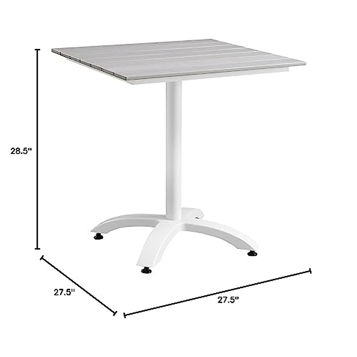 Modway Maine Aluminum Outdoor Patio 28" Dining Table in White Light Gray