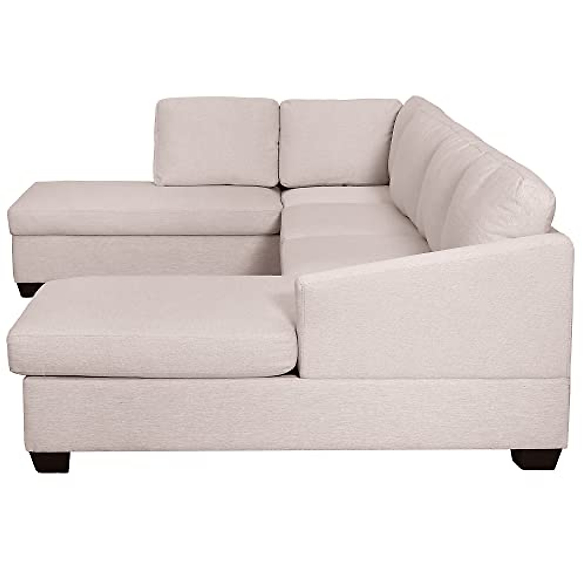 MOEO Large U-Shape Sectional Sofa, Double Extra Wide Chaise Lounge Couch, Birch Wood Legs Sponge, for Living Room Apartment, Office, Beige