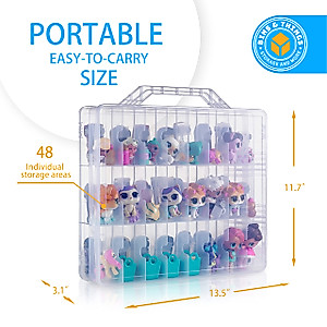 Bins & Things 48 Slot Toys Organizer - Compatible with Calico Critter, Hot Wheels, Tsum Tsum, MatchBox - Plastic Storage Display Case with Carrying Handle - Collection Box - 13.5x11.7x3.2 Inches