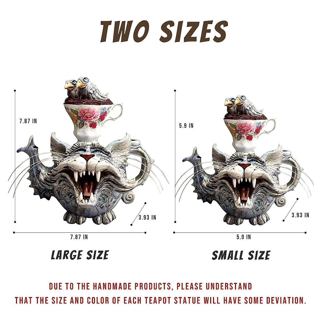 KllLAS Handmade Art Cat Teapot Statues Devil Cats Imitation Teapot Decor Sculpture - Home Desktop Shelf Ornaments Decorative Creative Resin Crafts for Living Room, Bedroom, Office(5.9in)