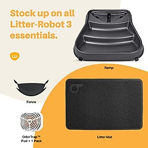 Litter-Robot 3 Accessory Kit by Whisker - Includes LitterTrap Mat, Grey Ramp, Fence, OdorTrap Pod + 1 Pack, for Use with Litter-Robot 3, The Automatic, Self-Cleaning Cat Litter Box