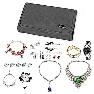 Teamoy Jewelry Roll Bag Travel Hanging Jewelry Organizers - Perfect for Business Trips, Gray (Accessories Not Included)