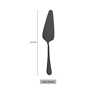 Matte Black 4 Piece Pie Server 8.85-inch Pizza Cutter Knife Spatula Slice Stainless Steel Table Flatware Set Cake Server Serving Utensils Silverware Dishwasher Safe for Party