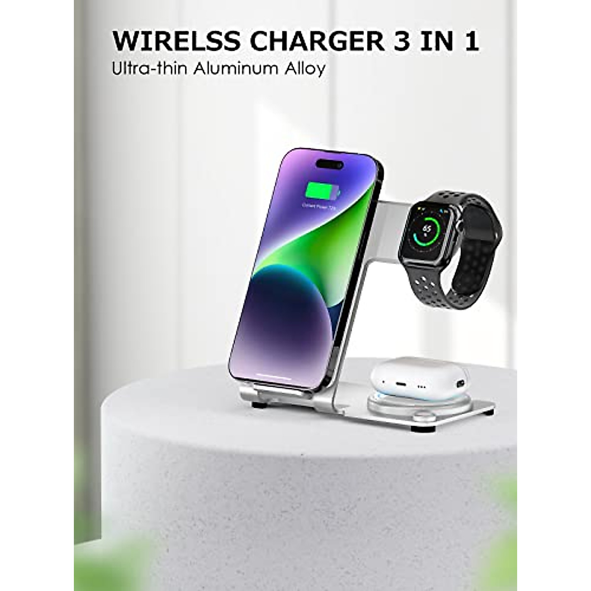 3 in 1 Charging Station for Multiple Devices Apple - Aluminum Alloy Fast Wireless Charger Stand for iPhone 14/13/12/11/Pro/Max/XS/XR/X/8/Plus, for Apple Watch 7/6/5/4/3/2/SE, for AirPods 3/2/Pro