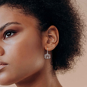 Charm Earrings Hoop set in 925 Sterling Silver for women Open Lotus Flower | Blue Synthetic Sapphire | Tiny Lotus | Circle | Climber Crawler (Open Lotus)