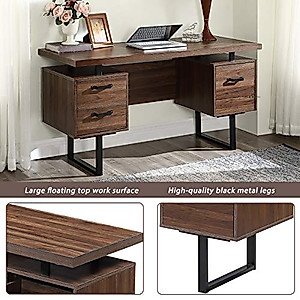 Merax Computer Hanging Letter-Size files/59 inch Writing Study Table with Drawers Desk, Walnut