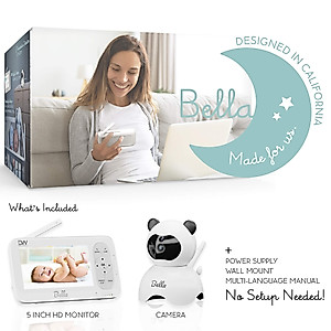 Dockwell Bella Video Baby Monitor with Camera and Audio - 5" LCD Display - HD Clear Picture Quality - Wide Angle 340 Degrees Pan 90 Degrees Tilt - 2 Way Audio - Alert Notifications - Night Vision