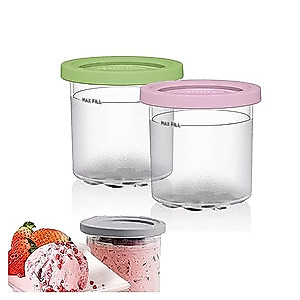 EVANEM 2/4/6PCS Creami Deluxe Pints, for Ninja Creami Pint,16 OZ Ice Cream Pints Airtight and Leaf-Proof for NC301 NC300 NC299AM Series Ice Cream Maker,Pink+Green-2PCS