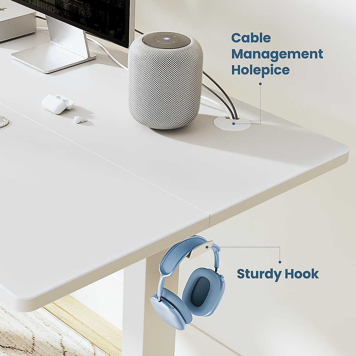 DUMOS 63 x 24 Inches Electric Height with Storage, Ergonomic Adjustable Memory Preset, Computer Stand Up Desk Suitable for Home Office, White, 63'' x 24''-Drawer