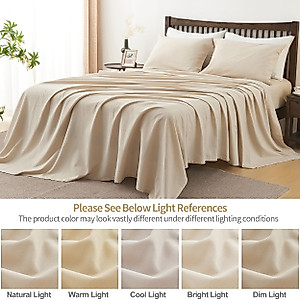 Simple&Opulence Belgian Linen Sheet Set Solid Color - 3 Pieces (1 Flat Sheet, 1 Fitted Sheet & 1 Pillowcase) Natural Flax Cotton Blend Soft Breathable Farmhouse Bedding - Twin Size, Linen/Beige