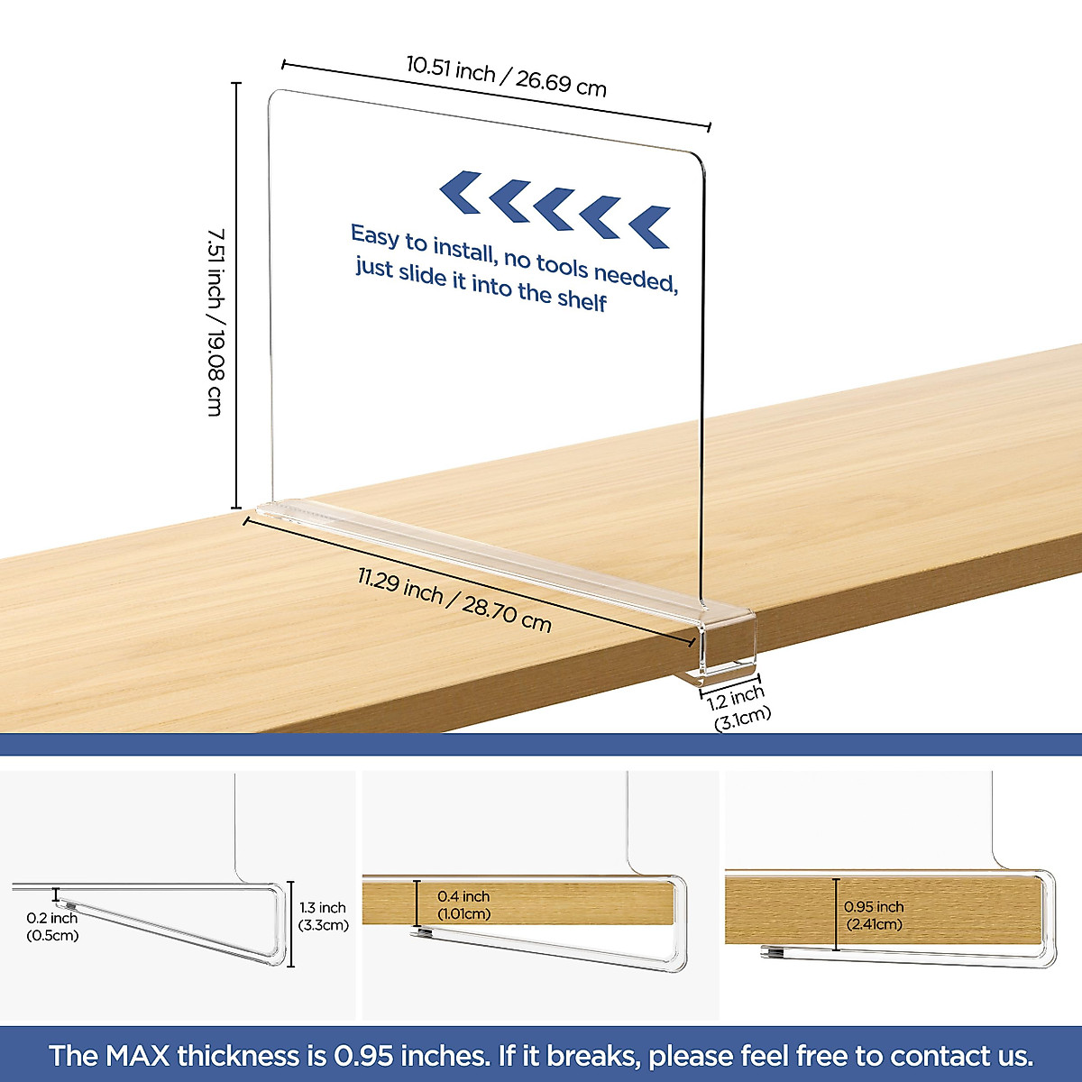 Famyards 4 Pack Clear Shelf Dividers for Organization, Acrylic Closet Shelf Vertical Shelves Organizer for Bedroom, Kitchen and Office