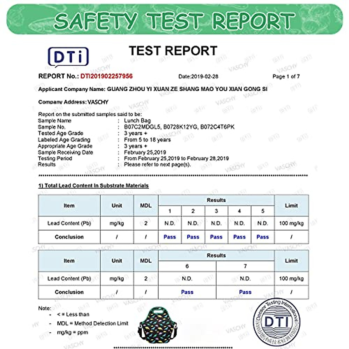 VASCHY Lunch Bag for Children, Neoprene Insulated Lunch Box Bag Tote with Detachable Adjustable Shoulder Strap in Cute Dinosaur