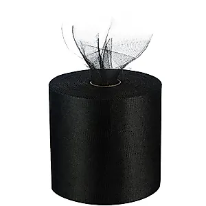 Anivia Tulle Roll 6” by 200 Yards (600 Feet) Tulle Fabric Organza Tulle Spool for Tutu Skirt Sewing Crafting Fabric Baby Shower Halloween Decor Wedding Backdrop Decor Gift Wrapping (Black)