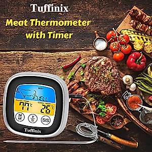 Digital Touchscreen Meat Food Thermometer - Tuffinix Instant Read Meat Thermometer 40in Probe Kitchen Cooking Thermometer with Timer Function Oven Safe for BBQ Frying Pan Smoker Cooking