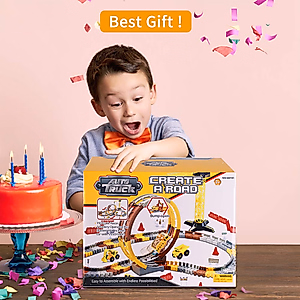 226pcs Construction Themed Race Tracks Set, Flexible Trains Tracks with 2 Race Trucks, Toy Cars Set for 3 4 5 6 7 Years Old Child Kids Boys and Girls, Road Race Playset for Christmas Birthday Gift