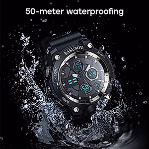 BASUMIU Mens Sports Watches Waterproof Analog Digital Sports Watch Electronic Tactical Army Watches for Men