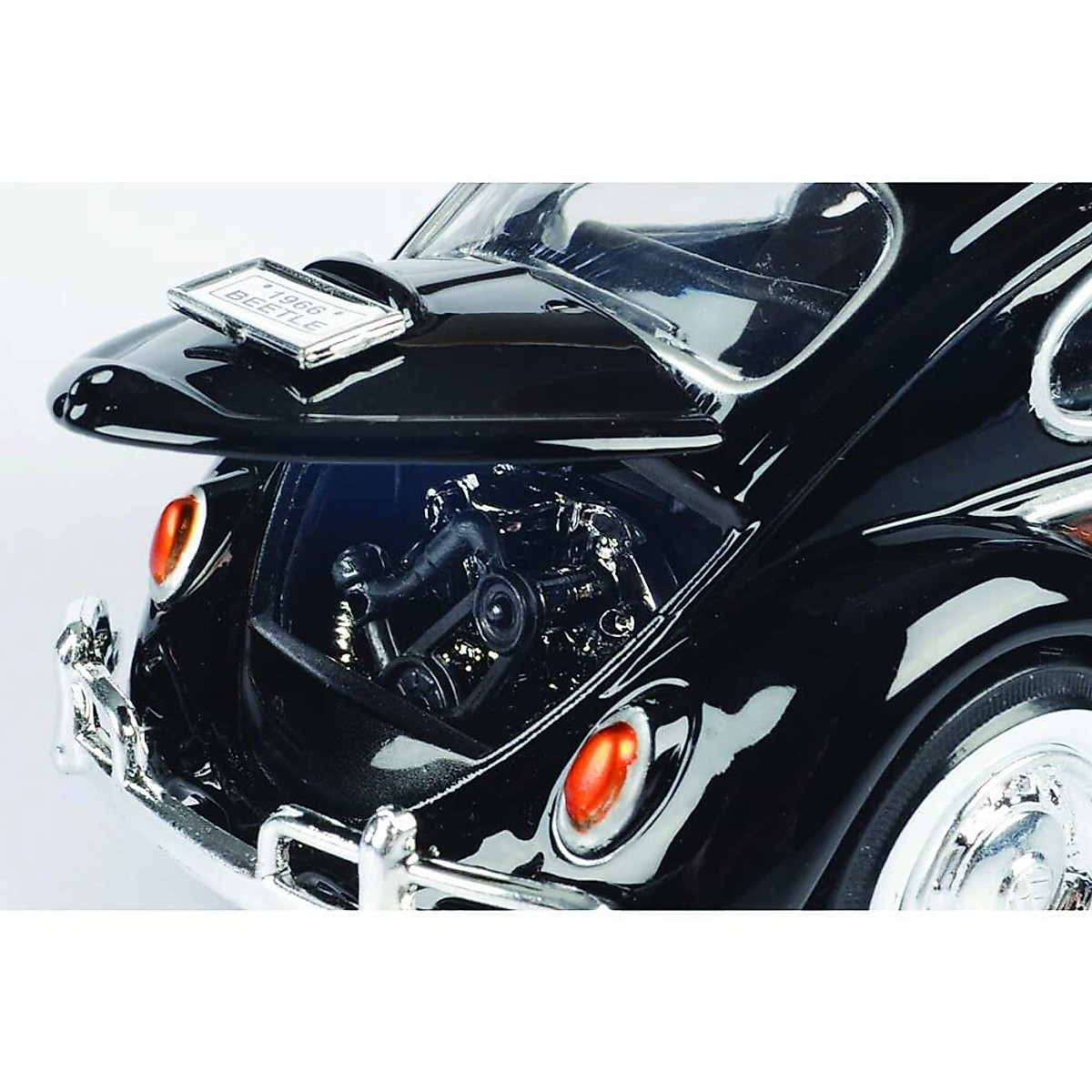 Toy Cars 1966 VW Beetle Black with Wood Panels and Two Surfboards on Roof Rack 1/24 Diecast Model Car by Motormax 79591