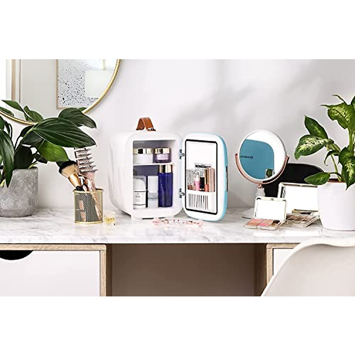 Subcold Pro4 Luxury Mini Fridge Cooler 4 Litre / 6 Cans AC & Exclusive USB ECO Power Option | Portable Small Refrigerator For The Office, Bedroom, Car, Travel, Skincare & Cosmetic (Blue)