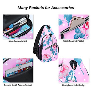 MOSISO Sling Backpack, Multipurpose Travel Hiking Daypack Impatiens Rope Crossbody Shoulder Bag, Pink