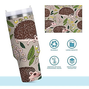 RPLIFE Adorable Hedgehogs Vintage Tan Coffee Tumbler, Stainless Steel Mug, Insulated Tumbler, Tumblers for Women