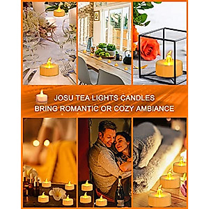JOSU LED Tea Lights Candles [24 Pack] Flameless Candles, Realistic Battery Operated Candles, Flickering Bright Tealights with Warm Yellow Light for Party, Wedding, Valentine's Day