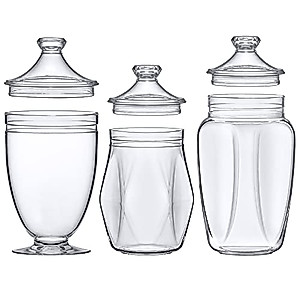 Amazing Abby - Enchant - Acrylic Apothecary Jars (3-Piece Set), Plastic Jars with Lids, Bathroom Canisters, Vanity Organizers, Candy Buffet, Wedding Display, BPA-Free and Shatter-Proof