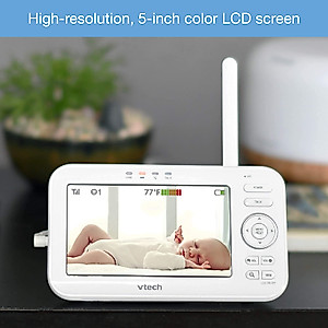 VTech VM5262 5" Digital Video Baby Monitor with Pan & Tilt Camera and Full-Color White (Renewed)