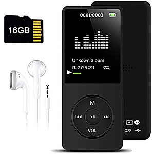 MP3 Player, Music Player with 16GB Micro SD Card, Build-in Speaker/Photo/Video Play/FM Radio/Voice Recorder/E-Book Reader, Supports up to 128GB