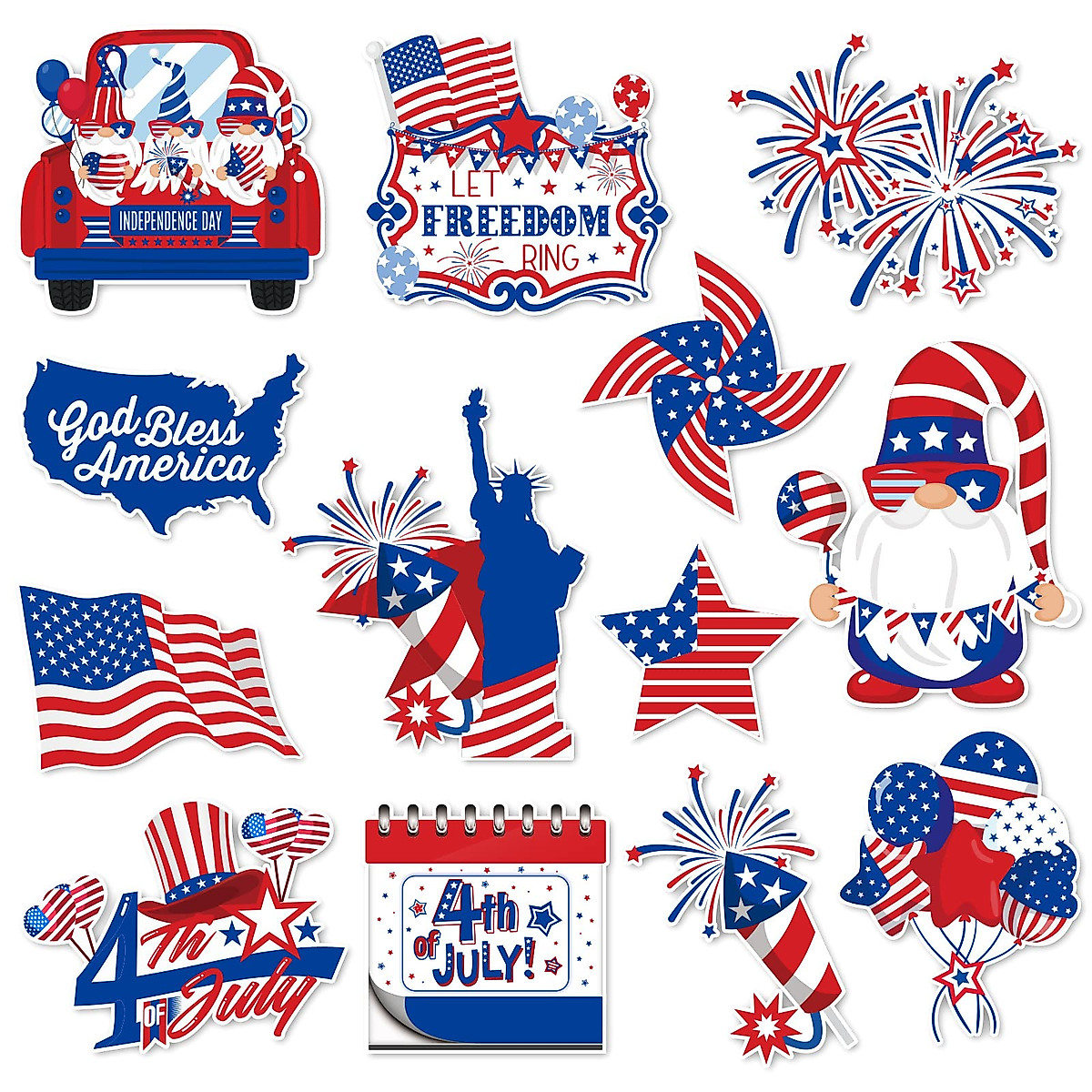 Whaline 13Pieces Independence Day Refrigerator Magnets Patriotic July 4th Gnomes USA Flag Decorative Fridge Magnetic Stickers for Fridge Metal Door Mailbox Locker Office Cabinets Decor