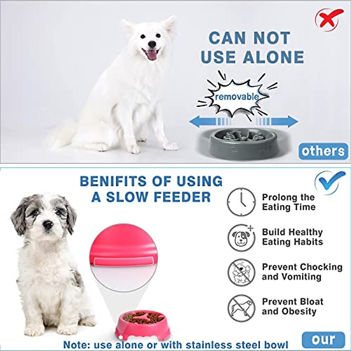 WESEN Dog/Cat Slow Feeder Bowl Insert, Slow Down Pet Eating, Soft Silicone Slow Feeding for Small Medium Size, Perfect with Stainless Steel Plastic Glass Ceramic Dog Bowls