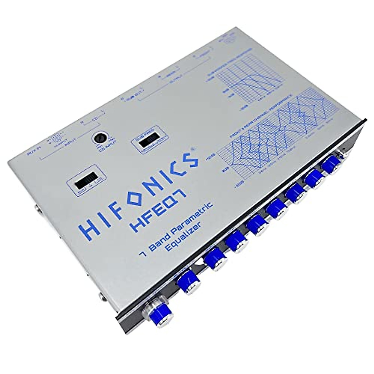 Hifonics HFEQ7 7-Band 9 Volts 1/2 DIN Pre-Amp Car Audio Graphic Equalizer with Front 3.5mm Auxiliary Input, Rear RCA Auxiliary Input and High Level Speaker Inputs Black