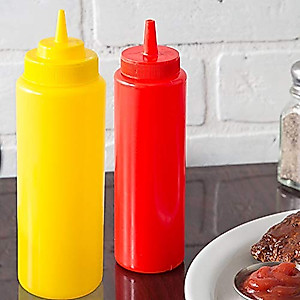 Kolice 6-pack food service squeeze, squirt condiment bottle, table condiment squirt disperser, squeeze squirt bottle, narrow mouth squeeze with cap & lid (24 oz)