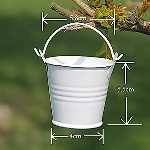 12pcs/lot 4x5.5x5.8cm Mini Cute Metal Bucket Small Candy Buckets Box Wedding Party Favor DIY Tin Favor Pails Mini Size Bucket Boxes Candy Bucket Box (White)
