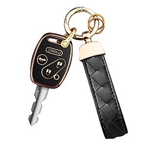 Bqepe for Honda Key Fob Cover Keychain Fit for Accord Crosstour Civic CR-V Pilot Element Smart Key Shell Case (Black)