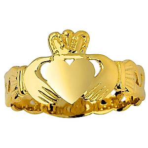 10k Yellow Gold Claddagh Friendship, Engagement, or Wedding Ring with Trinity Knot Band - Size 8-1/2