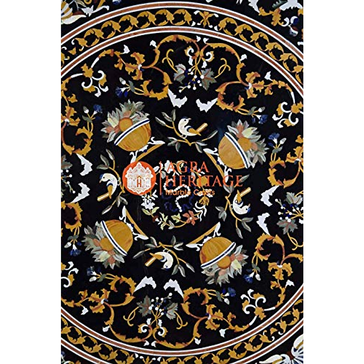 Black 49" Marble Dining Round Table Top Pietra Dura Italian Inlay Hallway Furniture Decor