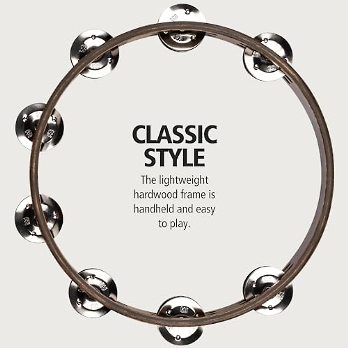 Meinl Percussion Traditional Wood Tambourine with Stainless Steel Jingles, Double Row — NOT Made in China — for All Musicians, 2-Year Warranty (TA2WB)