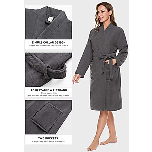 Kniffi Kimono Bathrobe for Women Terry Cloth Robes knee length towel Bathrobe Grey L