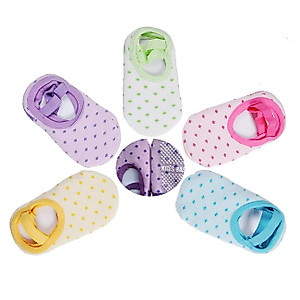 Kisgyst 5 Pairs Baby Girls Toddler Cartoon Dots Anti Slip Skid Foot Socks No-Show Crew Cotton Socks Sneakers 10-30 Months