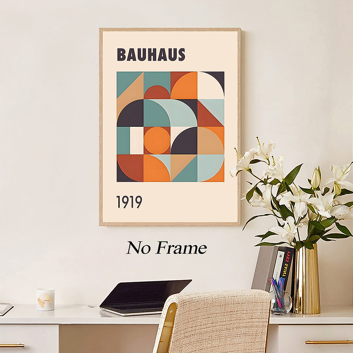 Bauhaus Wall Art Mid-century Modern Artwork Geometric Bauhaus Poster Blue Orange Color Block Art Print Geometric Abstract Shapes Wall Art Minimal Art Prints Modern Abstract Wall Art 16x24inch No Frame