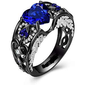 4.00Ct Heart Cut Blue Sapphire & Diamond Angel Wings Engagement Ring 925 Sterling Silver (10.5)