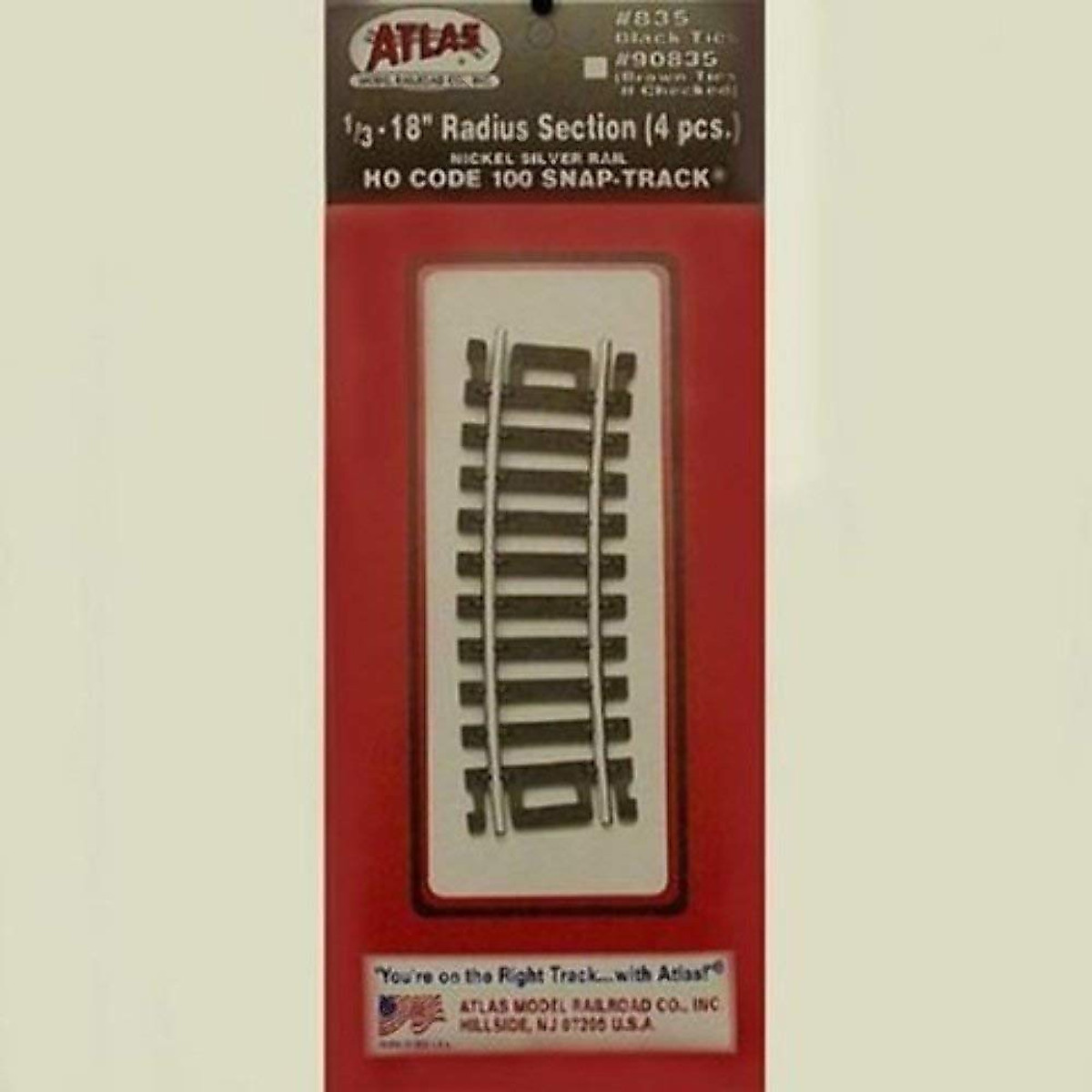 Code 100 Nickel Silver 1/3-18" Radius Snap-Track (6/Bx) HO Scale Atlas Trains