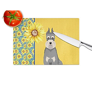 Caroline's Treasures WDK5478LCB Summer Sunflowers Salt Pepper Schnauzer Glass Cutting Board Large Decorative Tempered Glass Kitchen Cutting and Serving Board Large Size Chopping Board