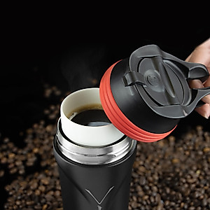 Roamwild Cerami Cup 16oz / 455ml – With Unique Ceramic Fresh Tasting Inner - Quadruple Thermal Insulation Technology Stainless Steel Travel Mug, BPA-Free, Dishwasher Safe (Black & Red)