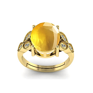 LMDPRAJAPATIS 5.25 Carat Natural Yellow Sapphire Birthstone Gold Ring For Women