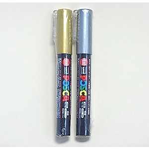 Uni Posca Paint Marker PC-1M Gold & Silver, 2 pens per Pack(Japan Import) [Komainu-Dou Original Package]