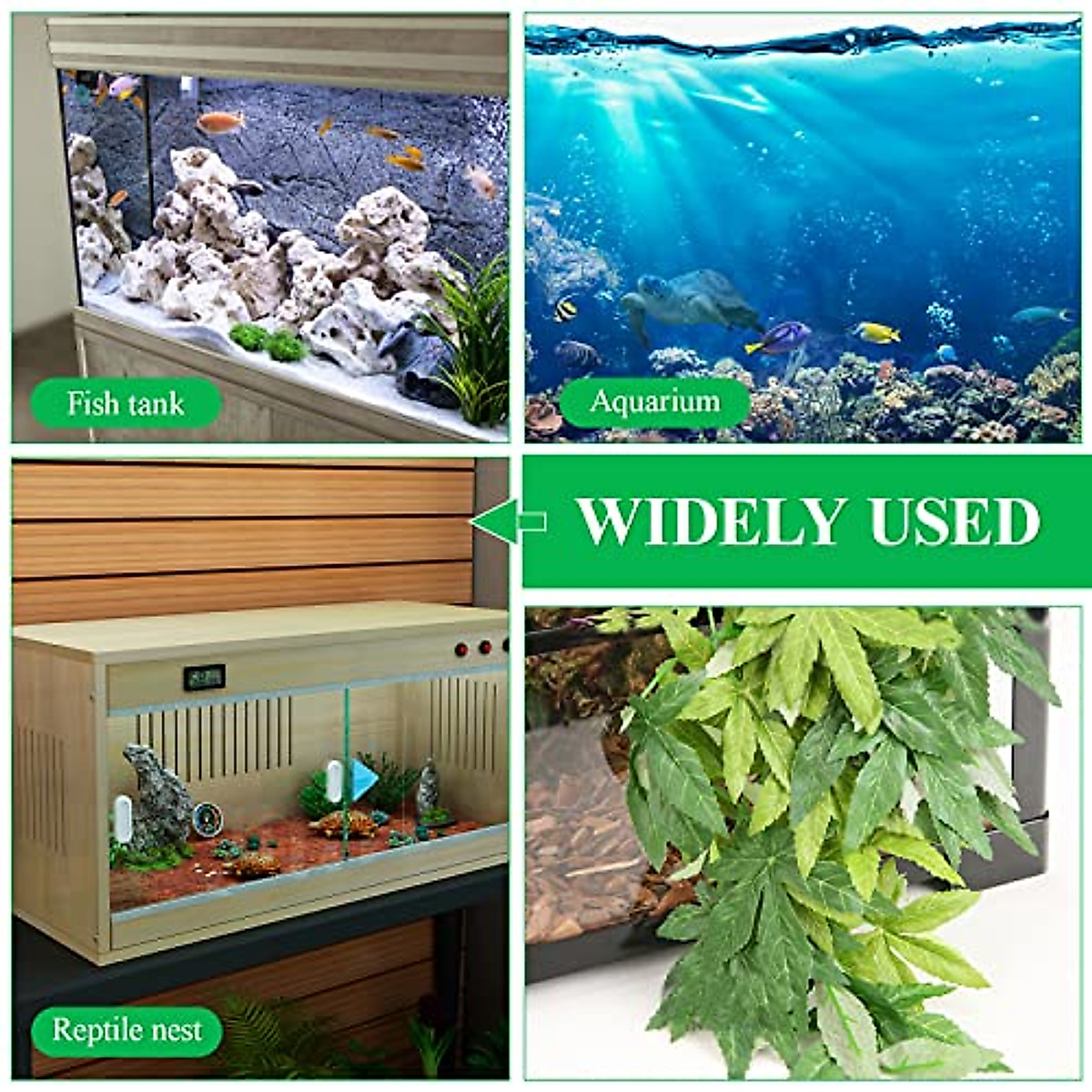 balacoo Aquarium Reptile Plants Artificial Plastic Leaves Hanging Silk Terrarium Plant with Suction Cups,Simulation Landscape Decorations for Bearded Dragons,Lizards,Geckos,Snake