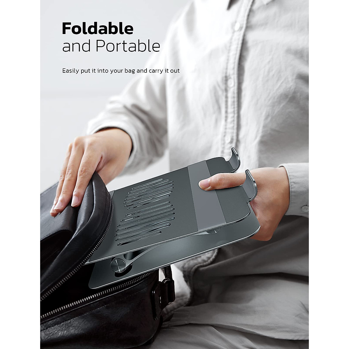 Nulaxy Adjustable Laptop Stand for Desk, Ergonomic Portable Laptop Stand Up to 10.6" with Heat-Vent, Laptop Riser Supports Upto 11Lbs, Compatible with MacBook Pro All Laptops 11-15.7"(Grey)