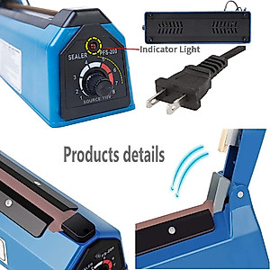 OCDLIVERER 8 Inch Impulse Bag Sealer.200mm Impulse Manual Sealer Heat Sealing Machine With 8 Gear Temperature Control Manual Poly Bag Heat Sealer
